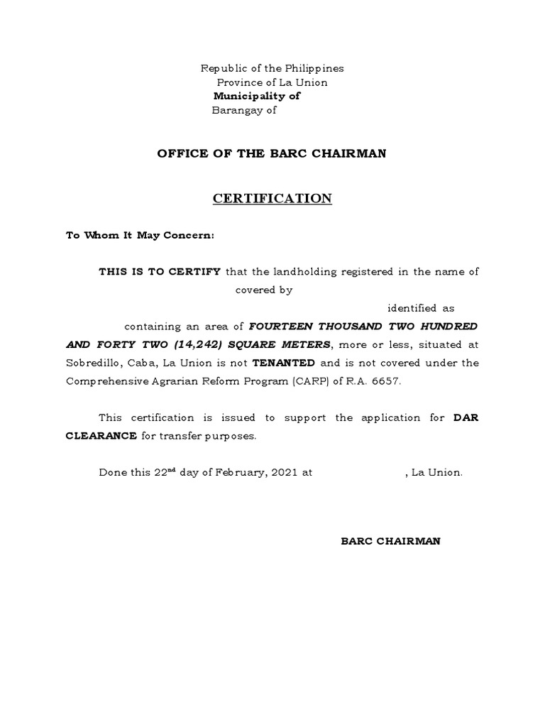 Certification: Office of The Barc Chairman | PDF