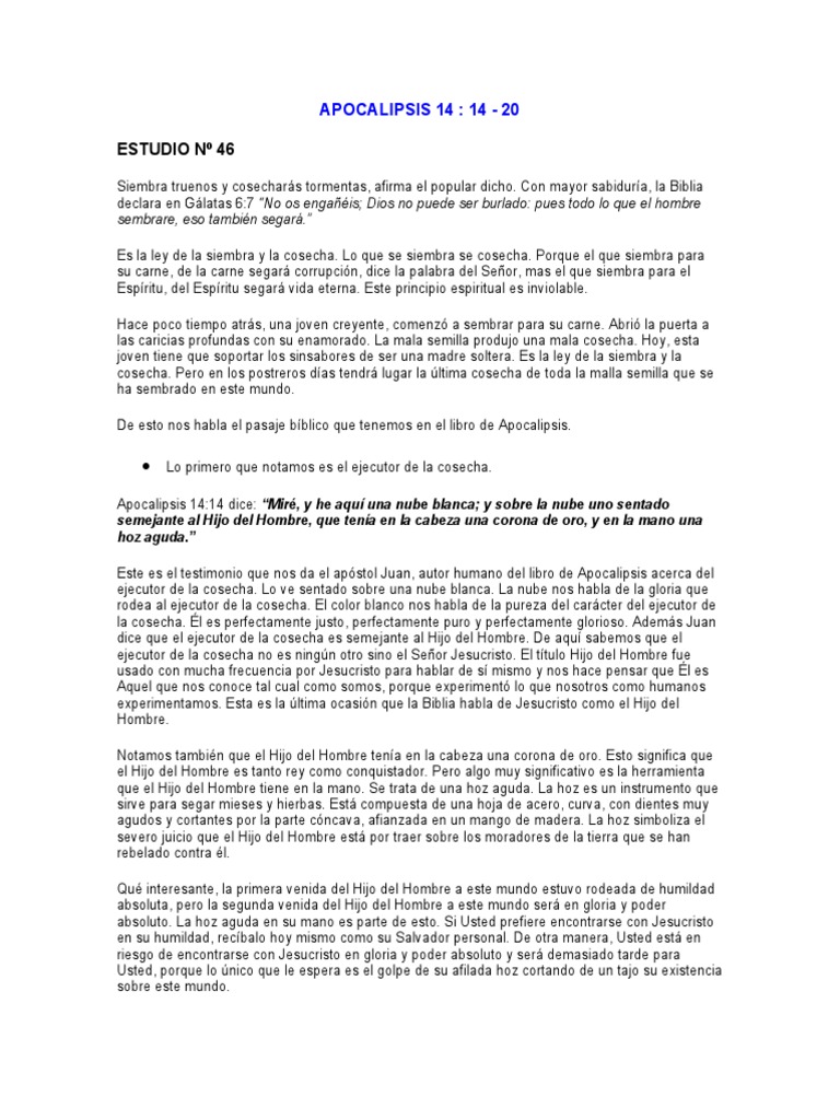 Apocalipsis 14 14 20 | PDF | Cristo (título) | Libro de revelación
