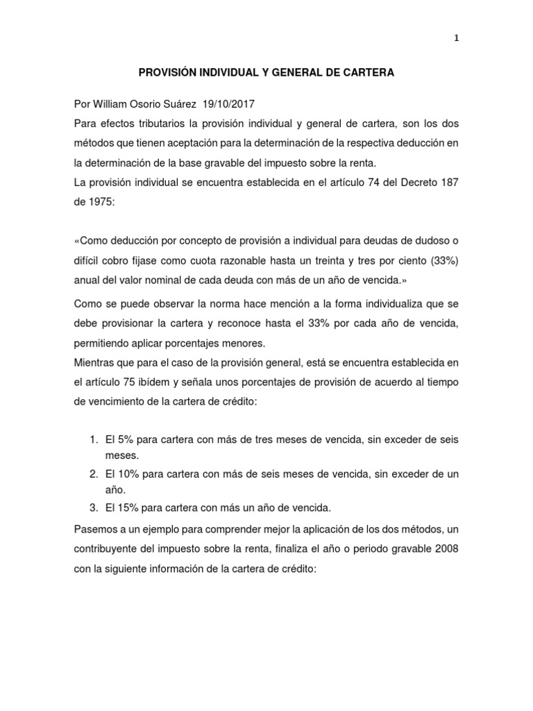 Provision Cartera Pdf Normas Internacionales De Informacion