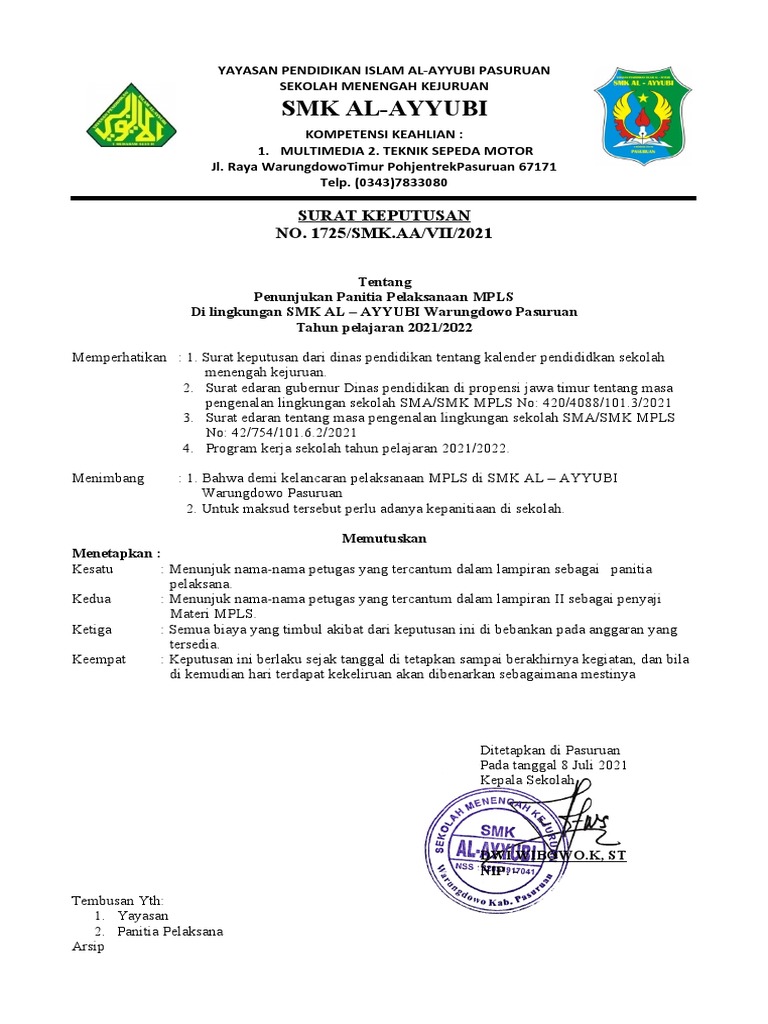 SK MPLS Tahun Ajaran 2021-2022 | PDF