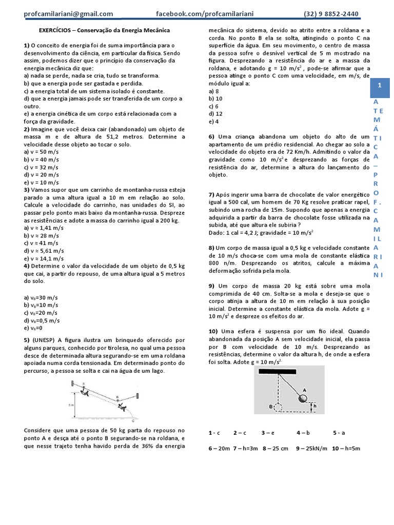 Lista Exercicios Energia Mecanica | Download grátis PDF | Massa | Mecânica