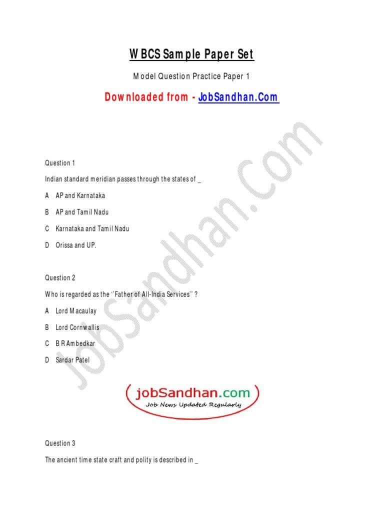 WBCS Sample Paper Set: Downloaded From | PDF