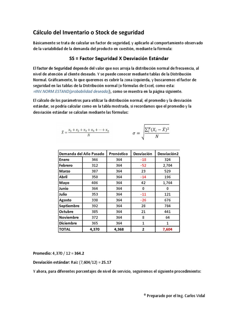 Calculo de Inventario de Seguridad | PDF | Inventario | Desviación Estándar