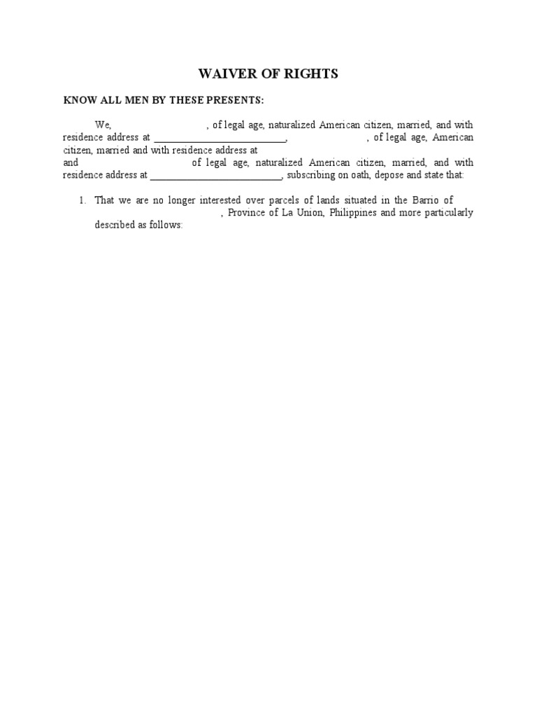 Waiver of Rights: Alfredo Padua Aida Lupton Alejo Padua JR. | Download ...