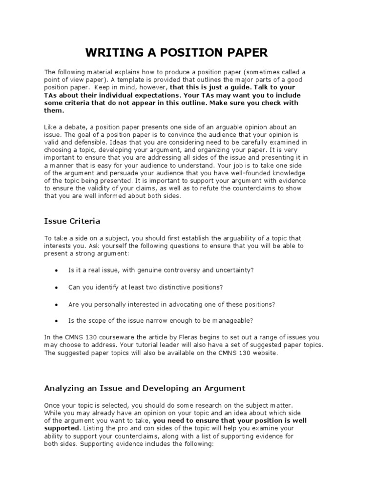 How to Write a Position Paper | PDF | Libraries | Idea