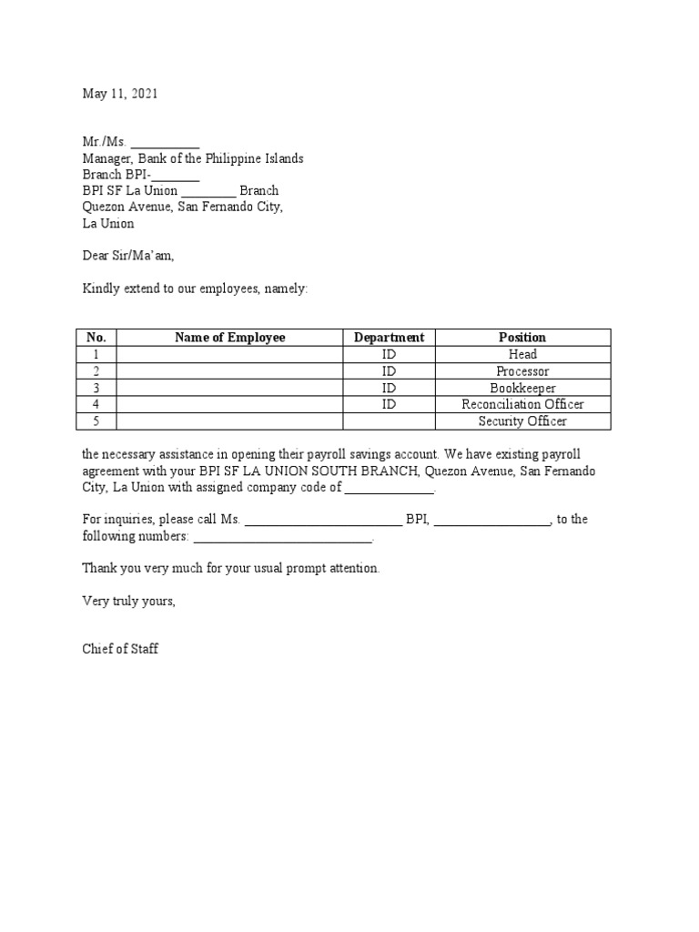 Endorsement Letter Bpi | PDF