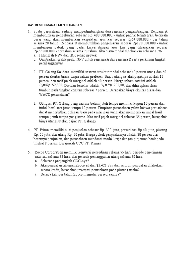 Uas Remidi Manajemen Keuangan | PDF