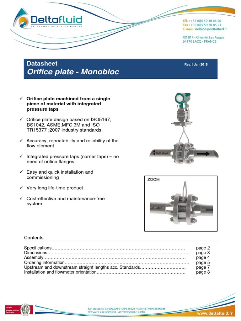 Orifice Plate - Monobloc: Datasheet | PDF | Pipe (Fluid Conveyance ...