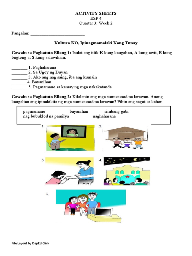 ESP 4 Activity Sheet Q3 W2 | PDF