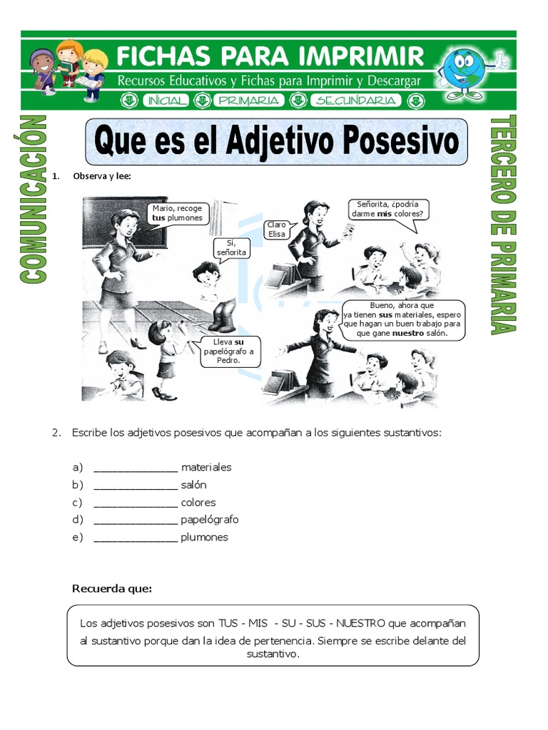 Hojas De Trabajo De Sustantivos Posesivos En Formato Pdf Todo Sobre El