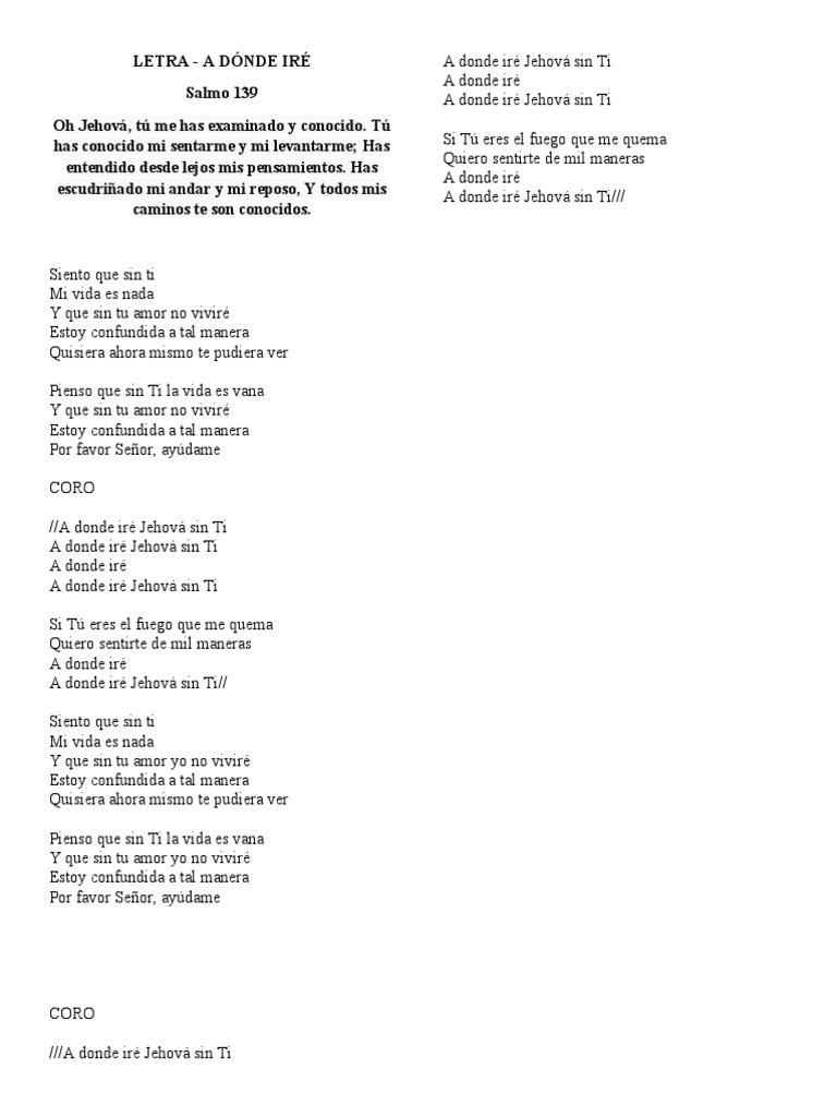 Letra Donde Ire | PDF | Poesía