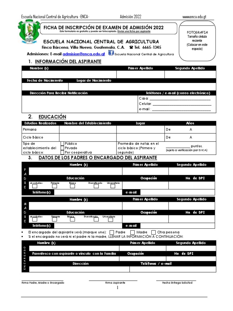 Application for Admission to the National Central School of Agriculture ...