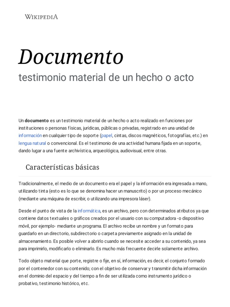 Documento - Wikipedia, La Enciclopedia Libre | PDF | Documento | Fuentes