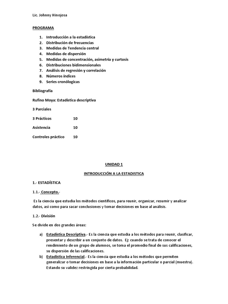 Unidad 1 Introduccion A La Estadistica | PDF | Estadísticas | Science