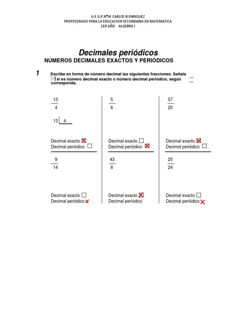 Decimales Periódicos y Exactos | PDF | Objetos matemáticos | Notación
