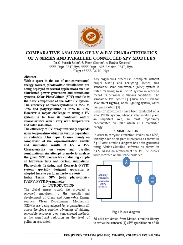 I-V & P-V Characteristics of A Series and Parallel Connected SPV | PDF ...