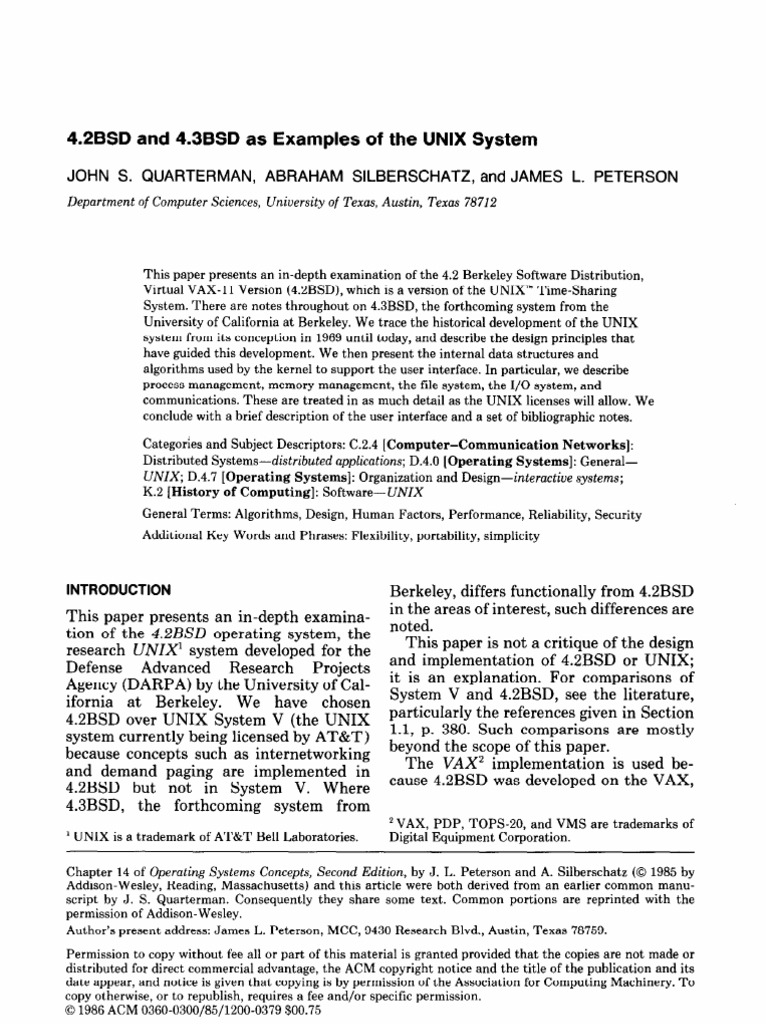 4.2BSD and 4.3BSD As Examples of The UNIX System - John S. Quarterman, Abraham Silberschatz and ...