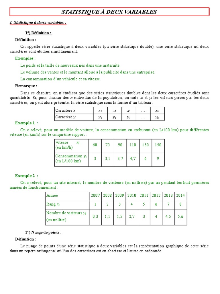 02 TSTMG Statistique A Deux Variables | PDF | Ajustement affine | Coordonnées cartésiennes