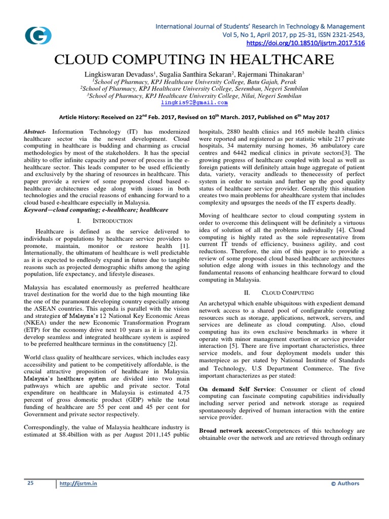 Cloud Computing in Healthcare | PDF | Cloud Computing | Platform As A ...