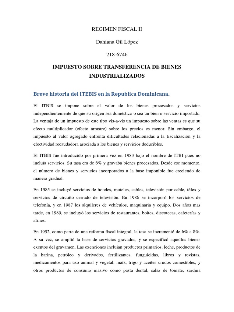 Historia y Exenciones del ITBIS en RD | PDF | Impuestos | Economias