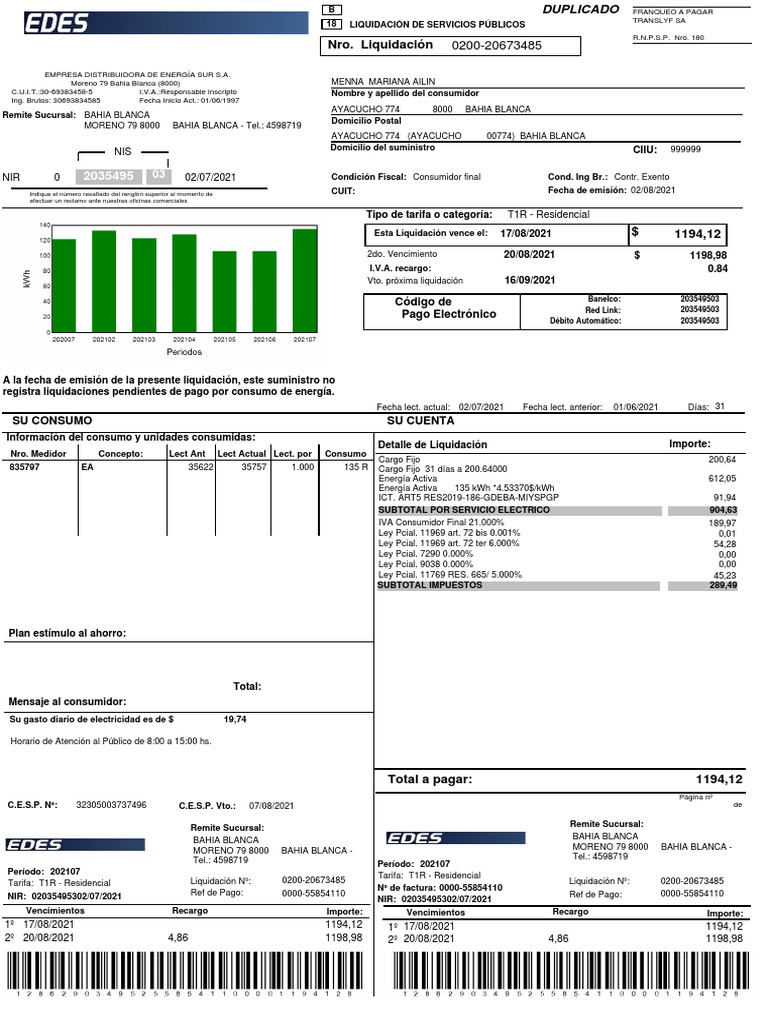 Factura de Electricidad Residencial | PDF | Pagos | Tecnología financiera