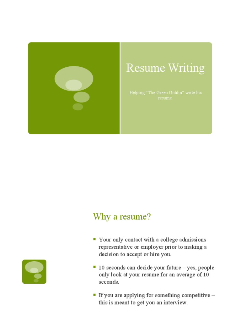 Resume Writing: Helping "The Green Goblin" Write His Resume | PDF ...