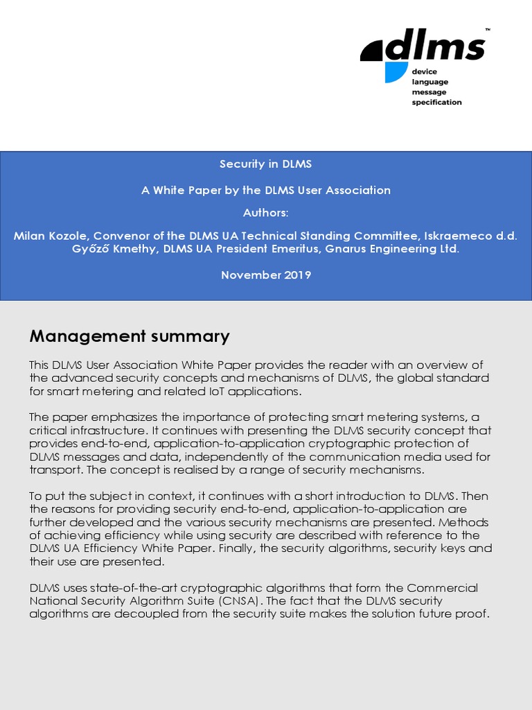 Security in DLMS A White Paper by The DLMS User Association | PDF ...