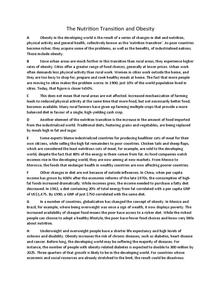 Nutrition Transition and Global Obesity | PDF | Obesity | Poverty