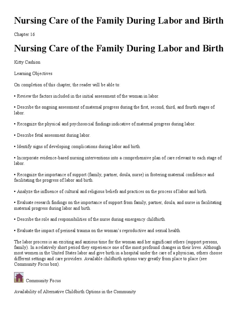 Nursing Care of The Family During Labor and Birth | PDF | Childbirth ...