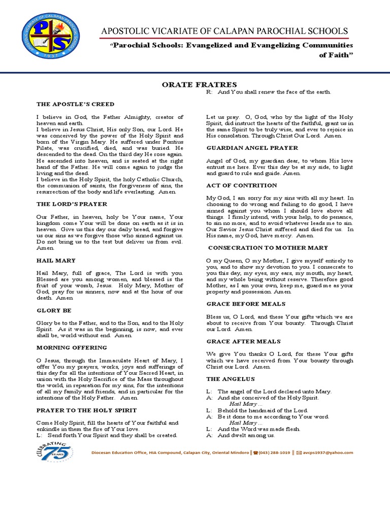 Orate Fratres Basic Catholic Prayers | PDF | Eucharist | Jesus