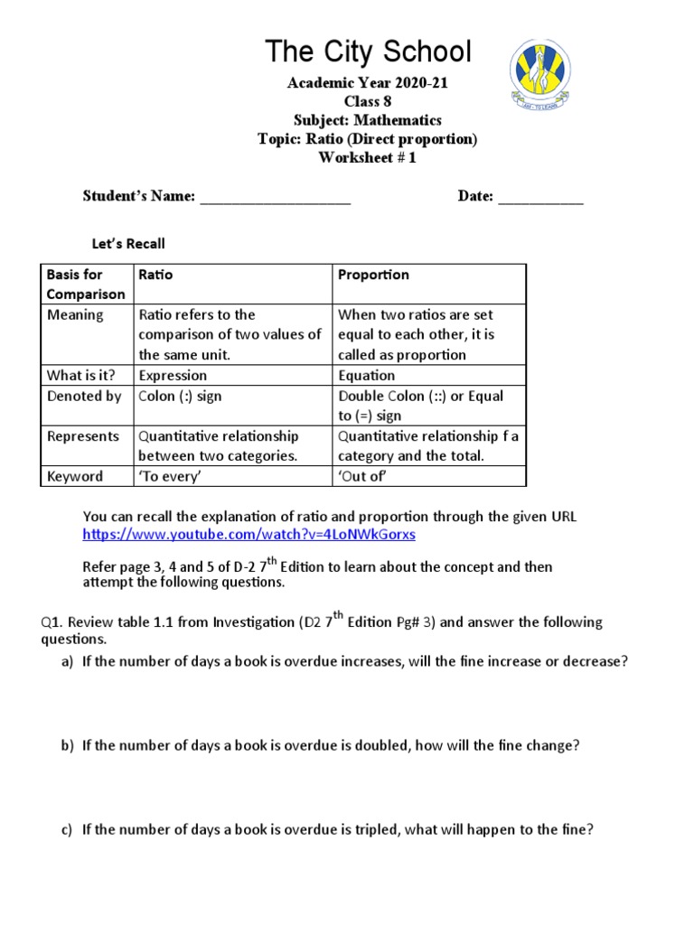 Direct Variation (Worksheet#1) | PDF | Ratio | Numbers