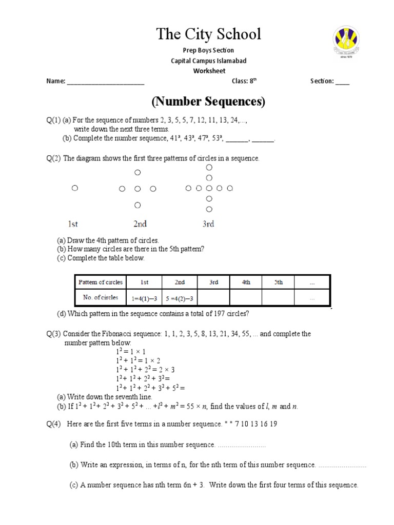 Worksheet Number Sequences | PDF