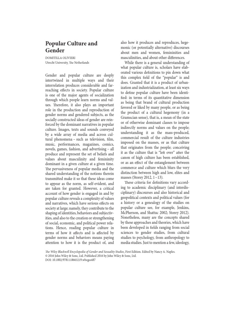 Popular Culture and Gender | PDF | Gender | Gender Studies