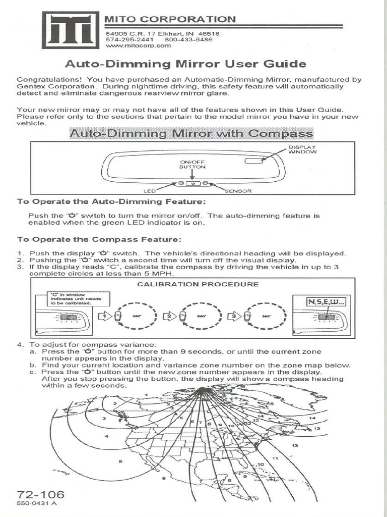 Gentex Rear-View Mirror Manual | PDF