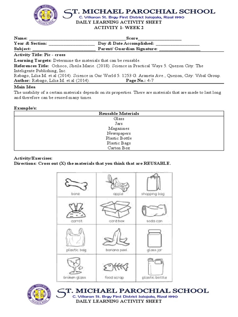 Dla Sheet Science 5 Week 2 | PDF | Reuse | Waste