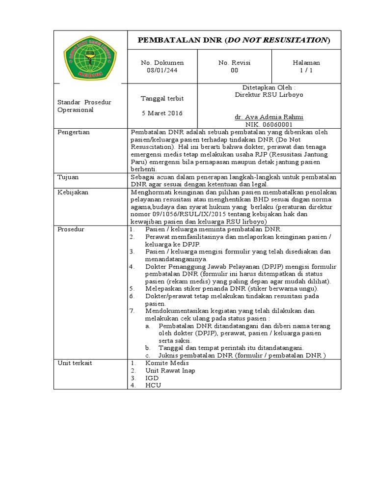 Sop Pembatalan DNR | PDF