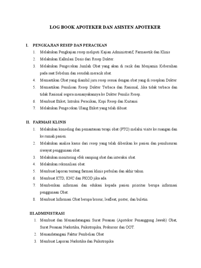 Log Book Apoteker Dan Asisten Apoteker | PDF
