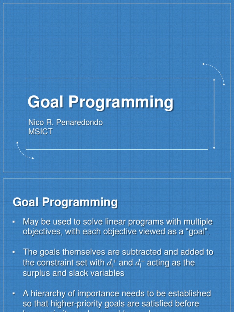Goal Programming: Nico R. Penaredondo Msict | PDF | Linear Programming ...