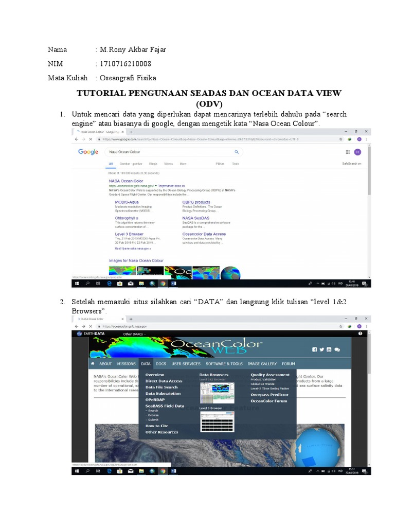 Tutorial SEADAS Dan ODV M.Rony Akbar Fajar | PDF