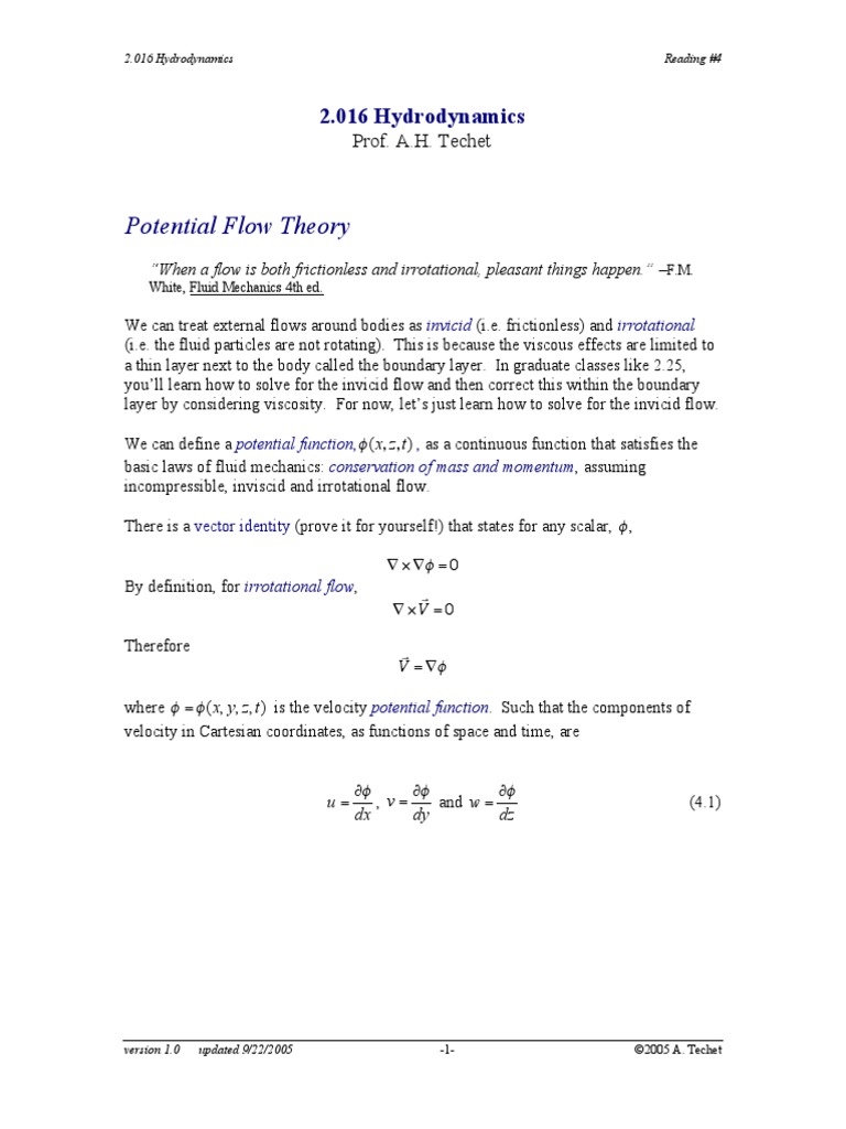 Potential Flow Theory: 2.016 Hydrodynamics | PDF | Fluid Dynamics ...
