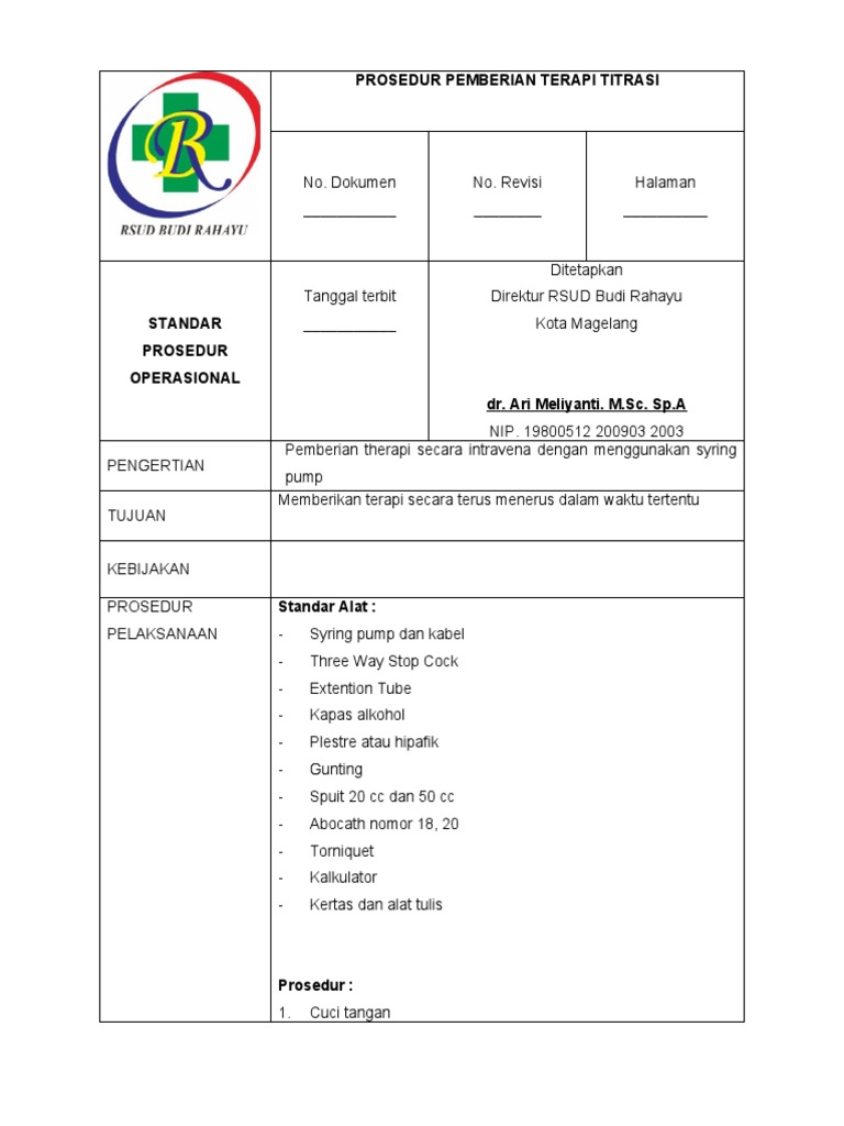 SOP HCU - Pemberian Terapi Titrasi | PDF