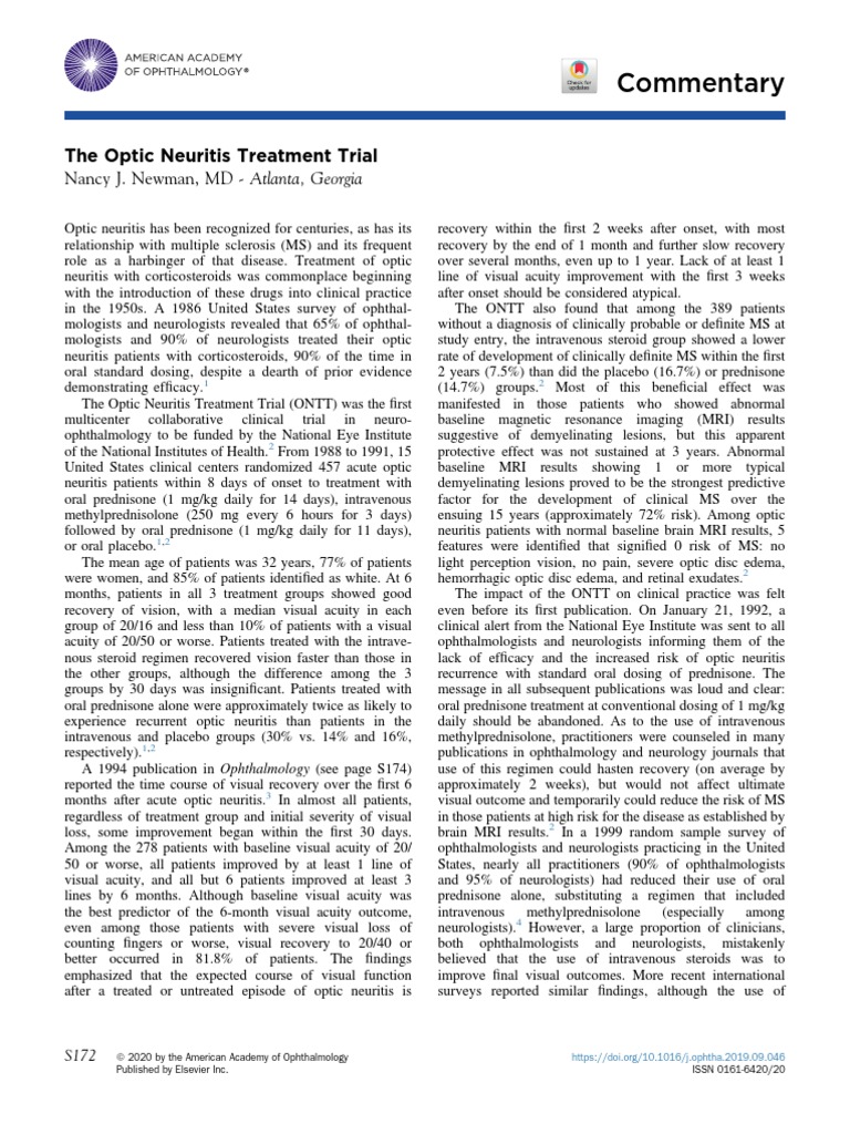 Commentary: The Optic Neuritis Treatment Trial | PDF | Multiple ...