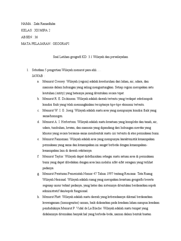Zaki Ramadhika XII MIPA 2 Soal Latihan Geografi K1 | PDF
