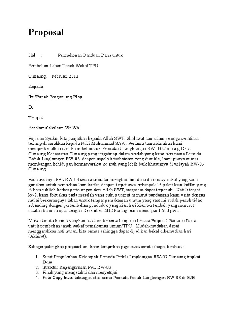 Proposal Pembelian Tanah Wakaf TPU | PDF