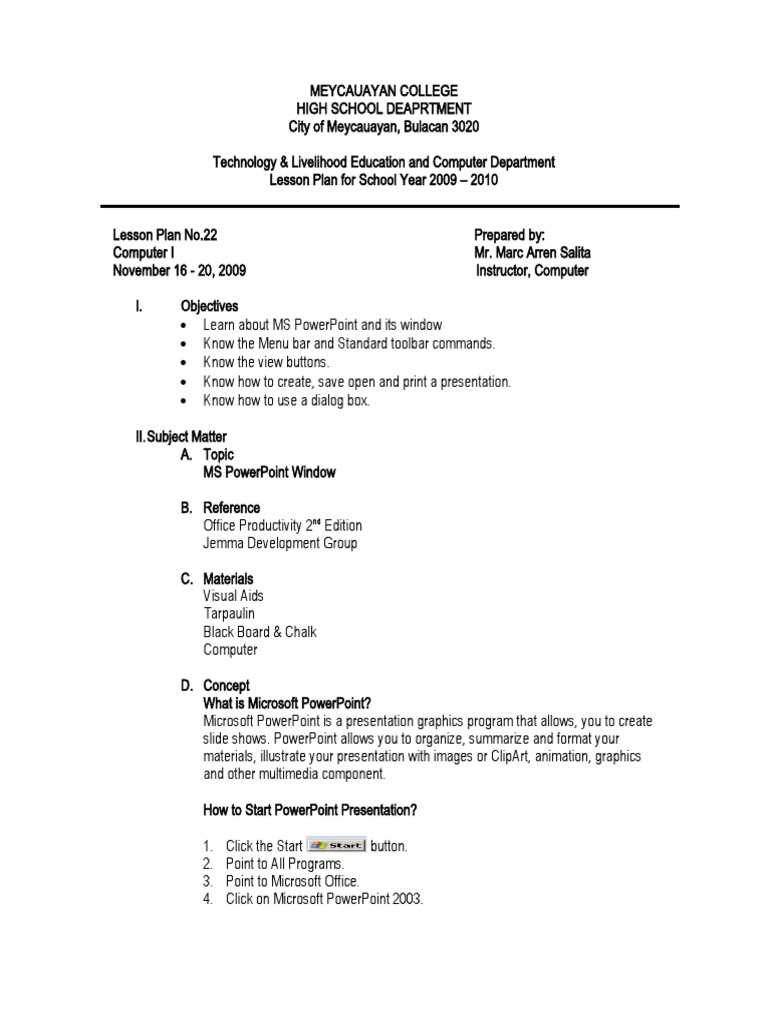 Lesson Plan No. 22 | PDF | Microsoft Power Point | Lesson Plan
