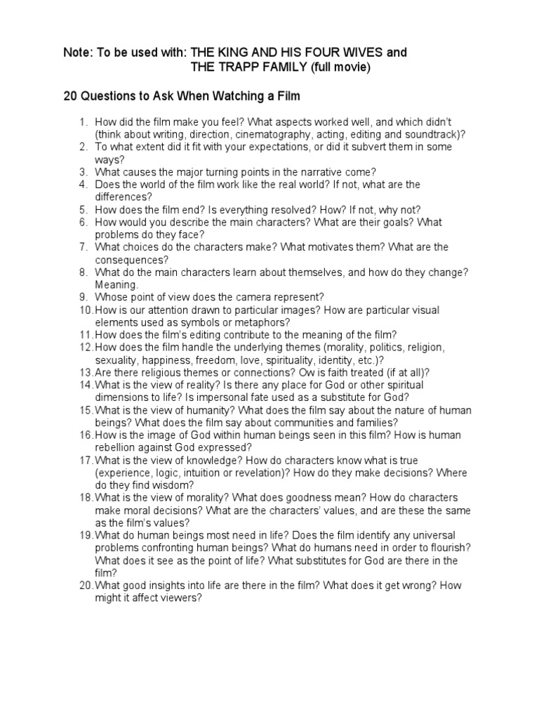 20 Questions for Film Analysis | PDF | God | Spirituality