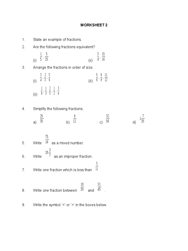 Fraction Worksheet with Enrichment Activities | PDF | Mathematics ...