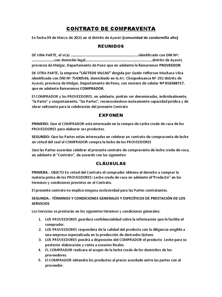 Contrato Con Proveedor | PDF | Leche