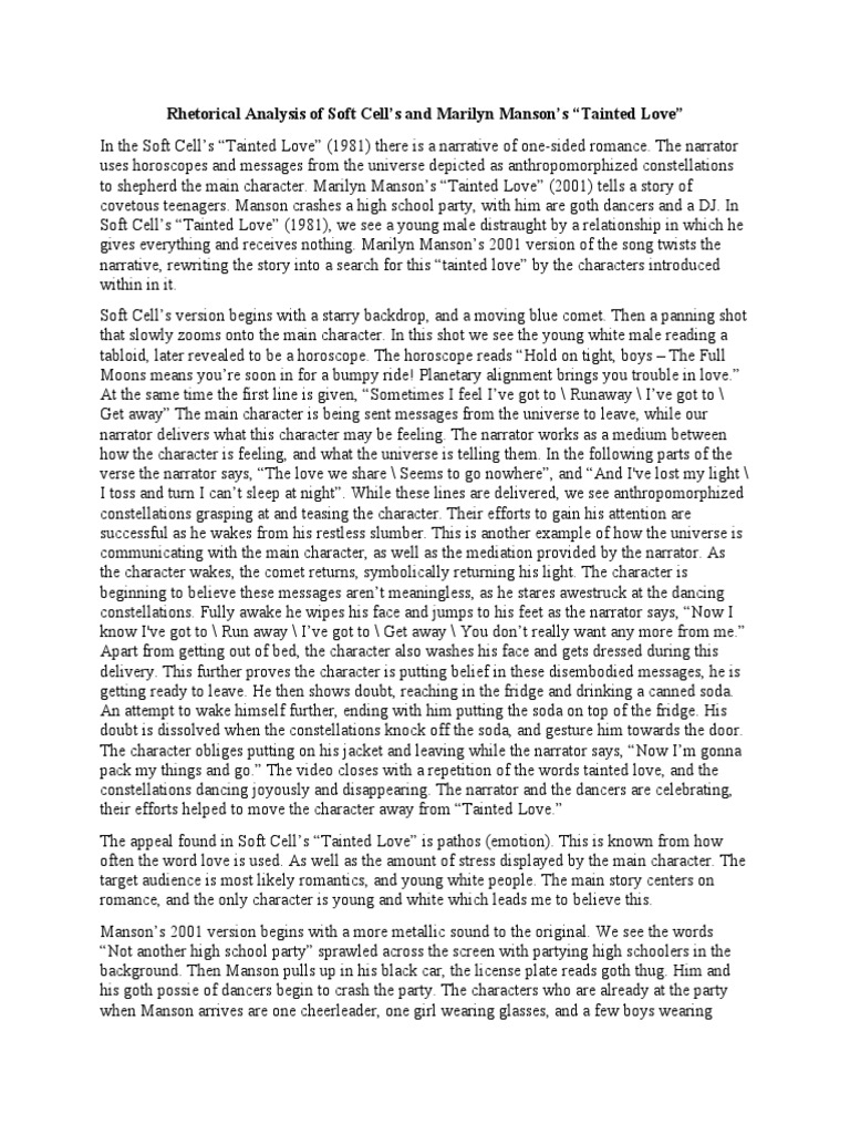 Analysis of Tainted Love by Two Different Artists | PDF | Art | Poetry
