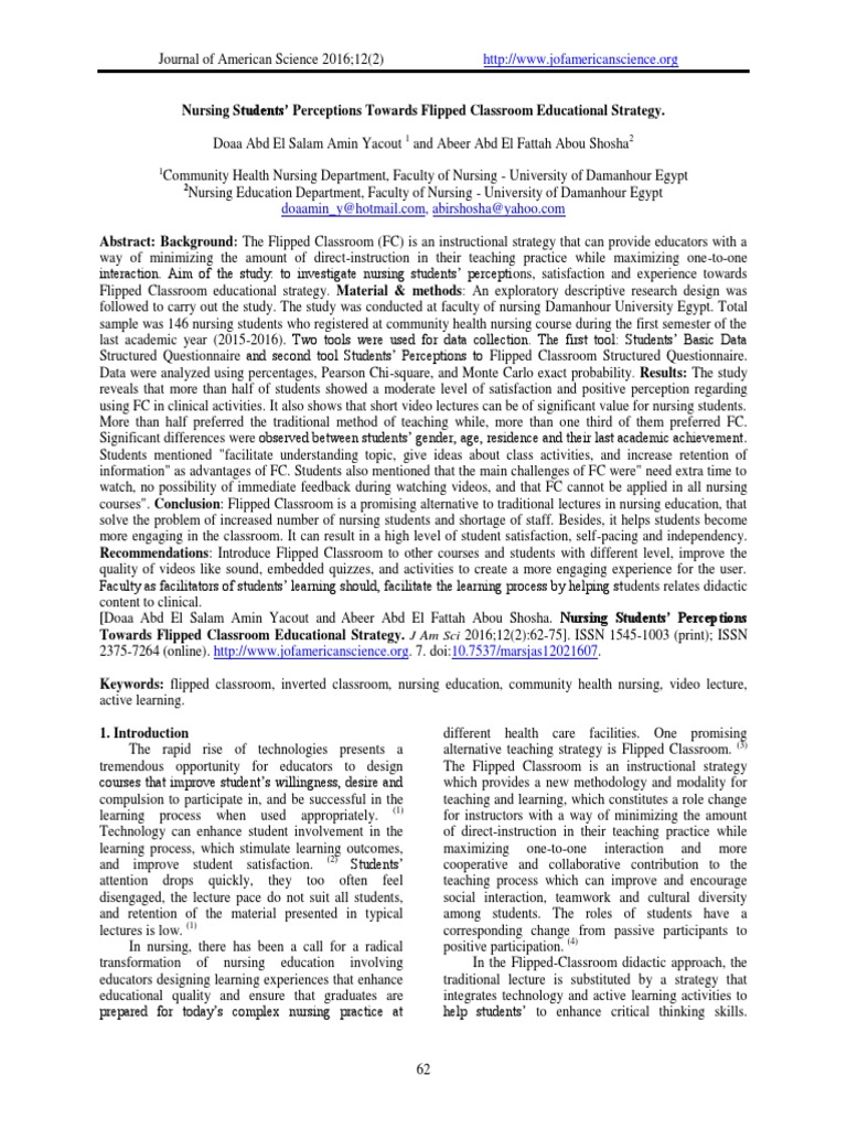 Nursing Students' Perceptions Towards Flipped Classroom Educational ...